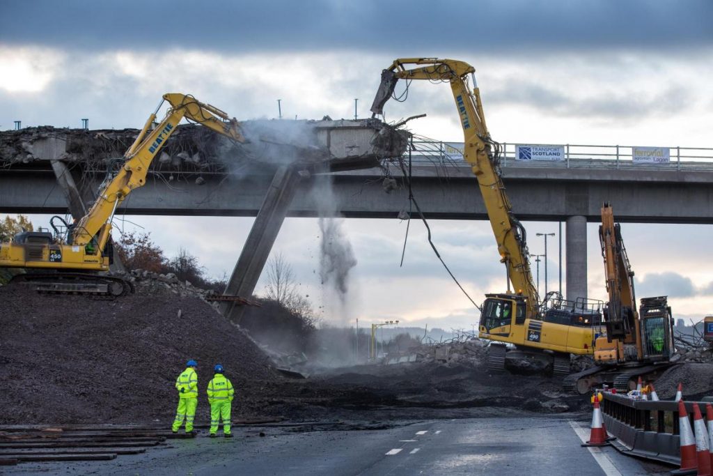 High Reach Demolition Excavators in Action in Scotland on M74